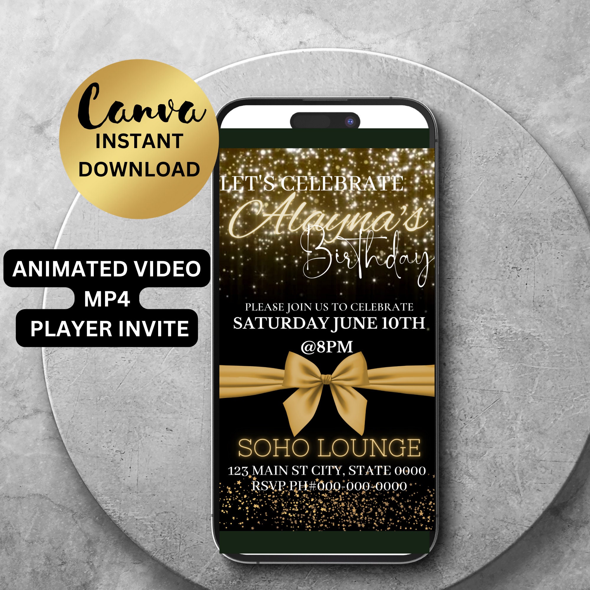 ANIMATED Gold Glitter Birthday Party Text Digital Invite, Customize ...