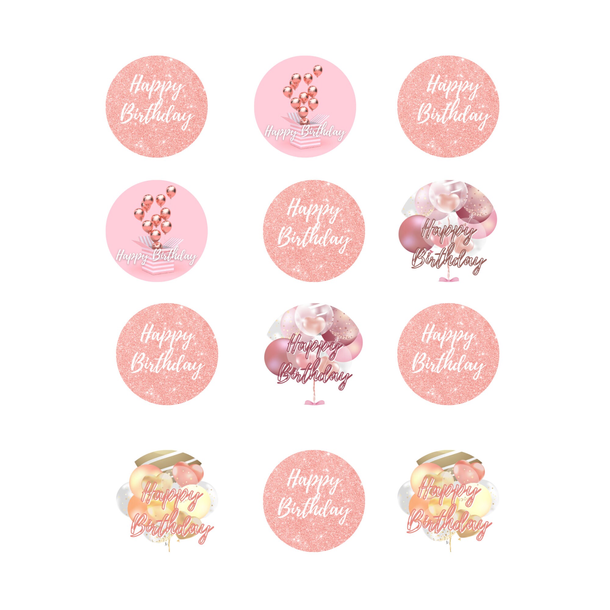 Rose Gold Pink Cupcake Toppers, Printable Cupcake Birthday Toppers ...