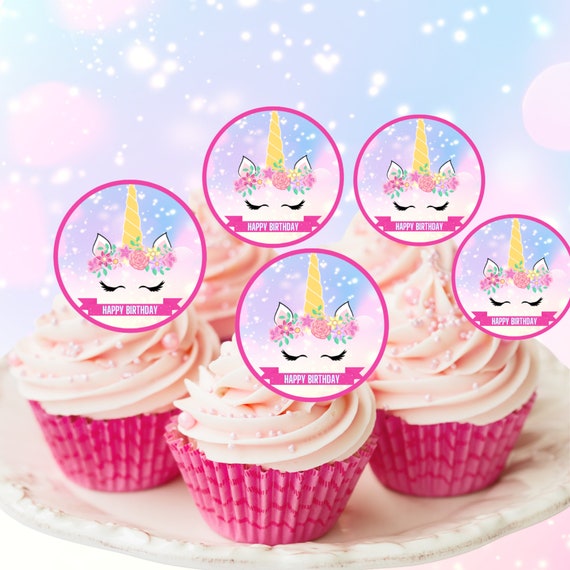Unicorn Cupcake Birthday Party Toppers Unicorn Cake Toppers - Etsy