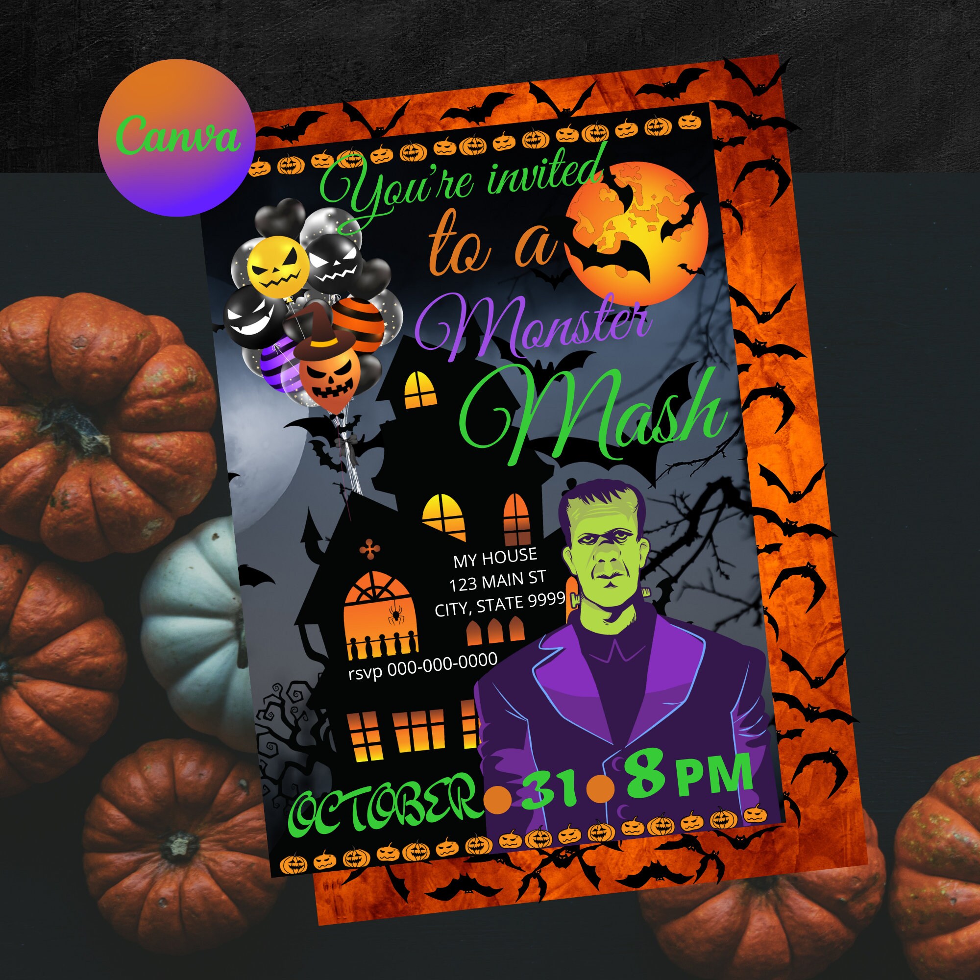 Editable Monster Mash Kids Party Invitation, Halloween Party Invite ...