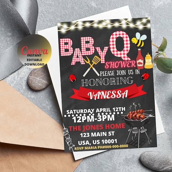 BABY-Q Baby Shower Invitation Baby BBQ Invitation Baby - Etsy