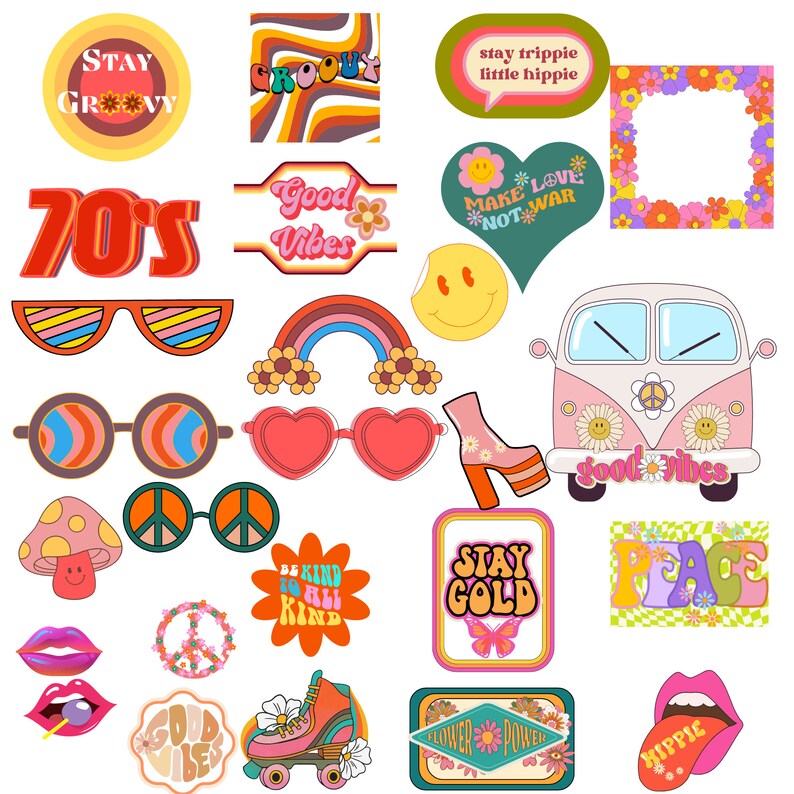 26 INSTANT DOWNLOAD Printable Hippie, & 70's Party Phot Booth Props ...