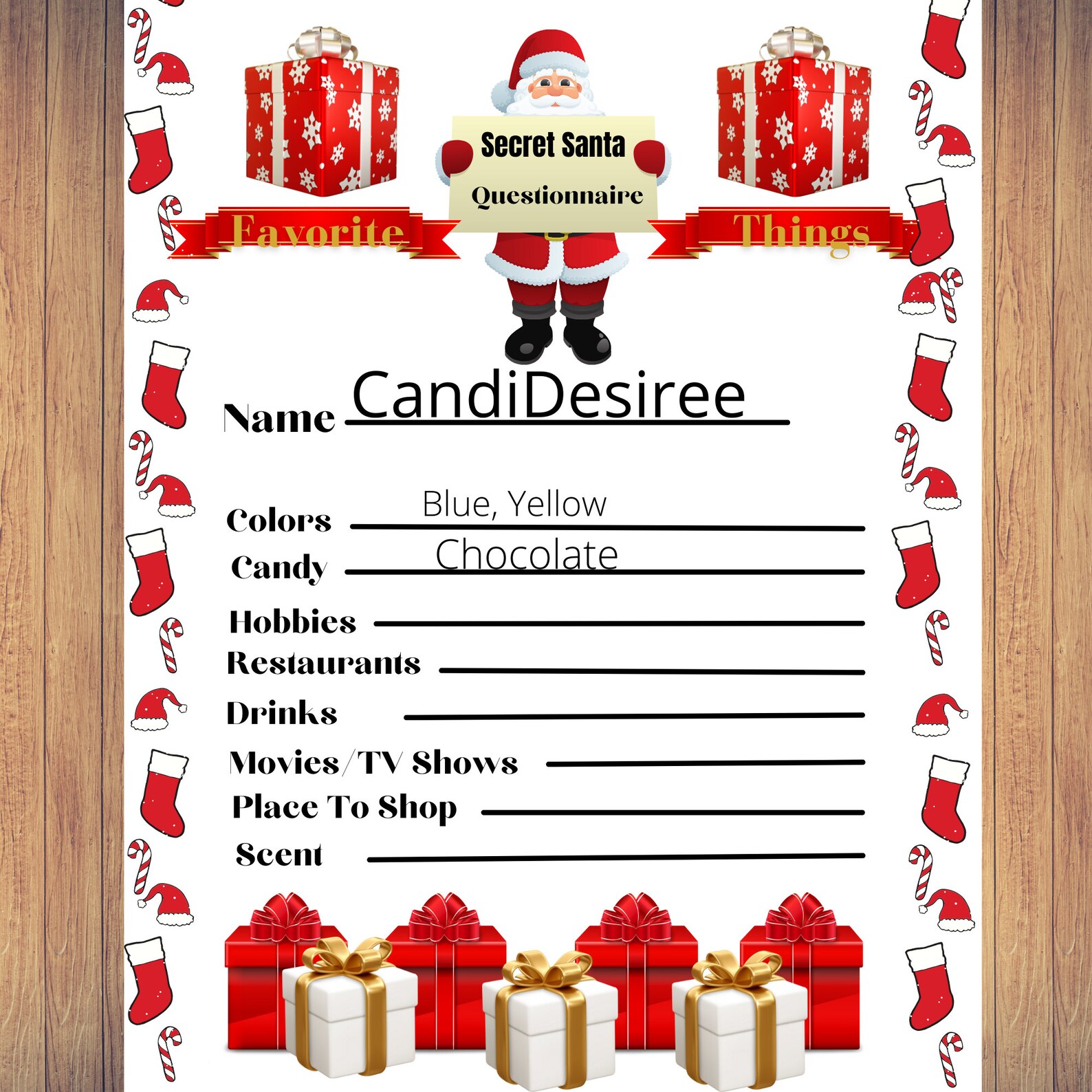Printable Secret Santa Gift Exchange Questionnaire, Christmas Gift ...