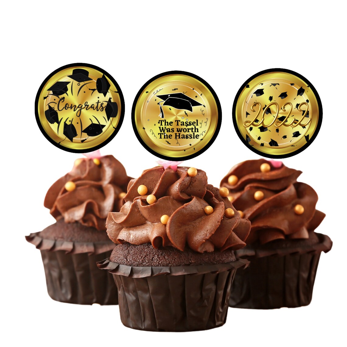 Printable Graduation Cupcake Toppers Gold and Black - Etsy