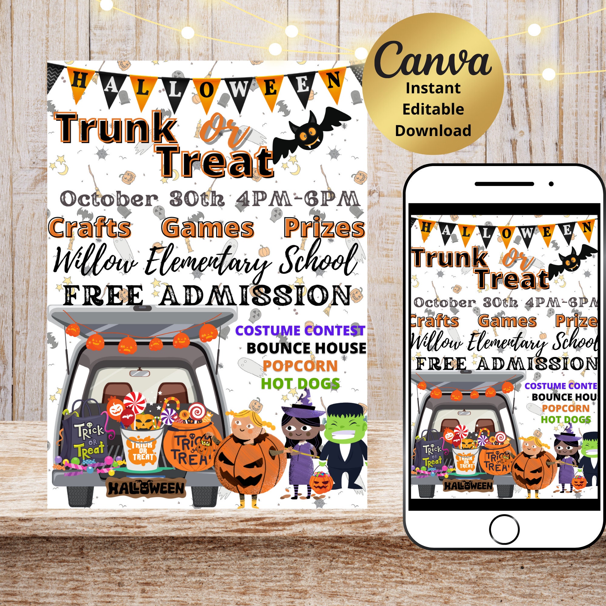 Trunk or Treat Halloween Party, School Halloween Party Invite, Trunk or ...