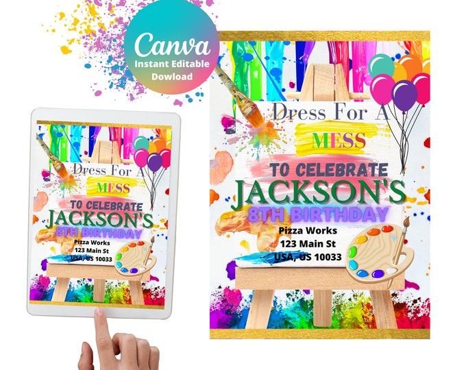 Art Birthday Party Invitation, Neon Painting Party Invitation, Art ...