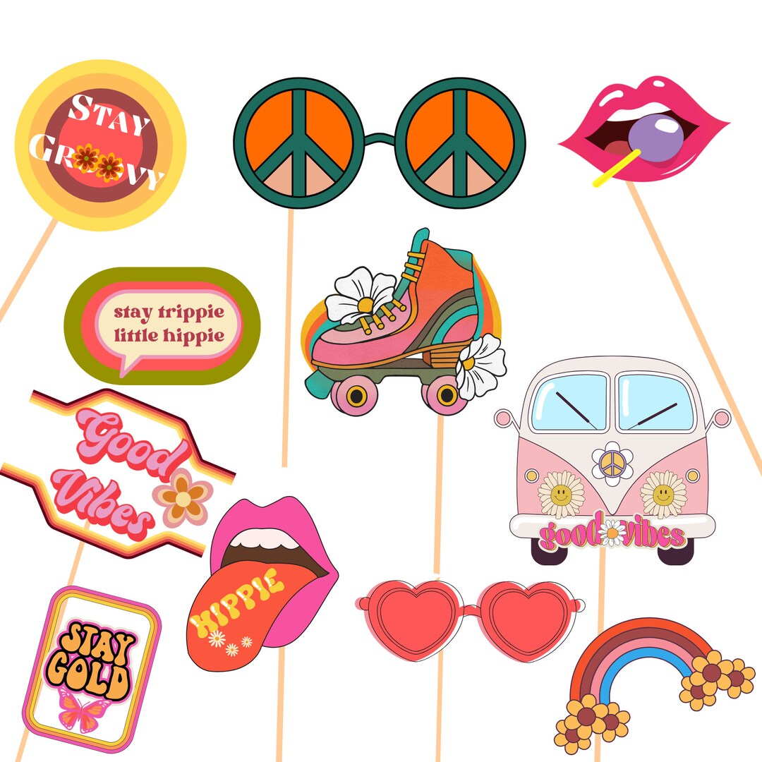 26 INSTANT DOWNLOAD Printable Hippie, & 70's Party Phot Booth Props ...