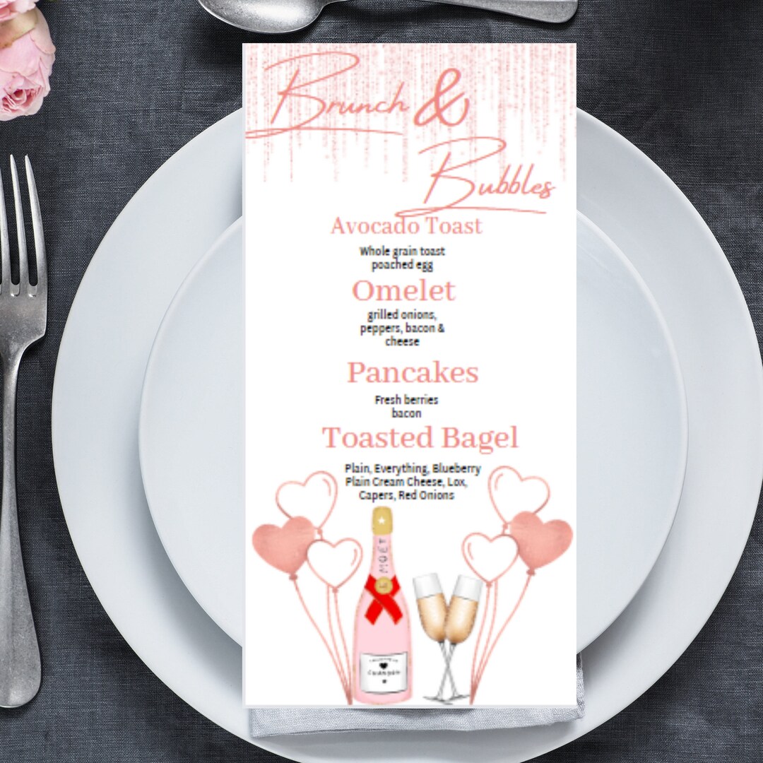 Custom DIY Editable Brunch & Bubbles Menu, Brunch Menu Template, Bridal ...