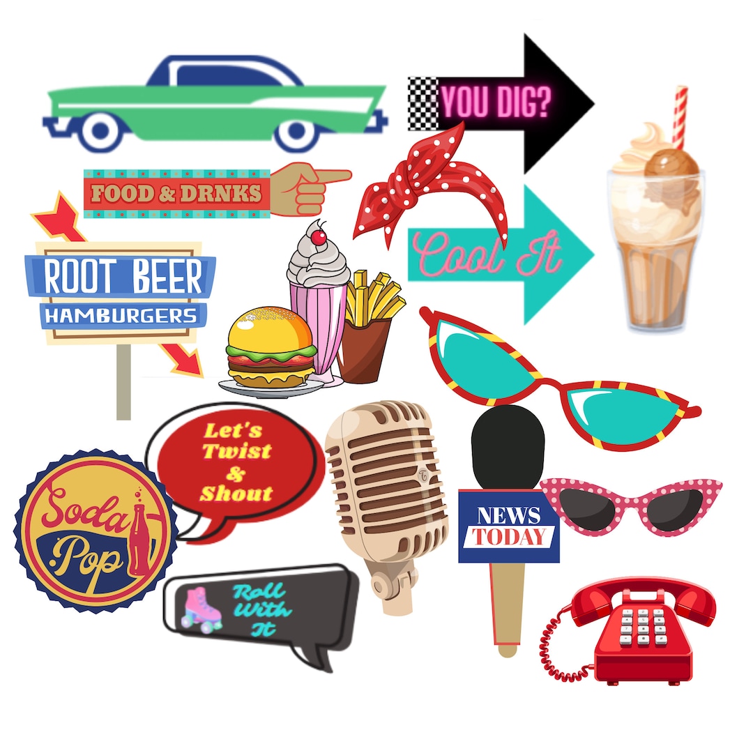 28 Printable 1950's Photo Booth Props, Retro Party Photo Booth Props ...
