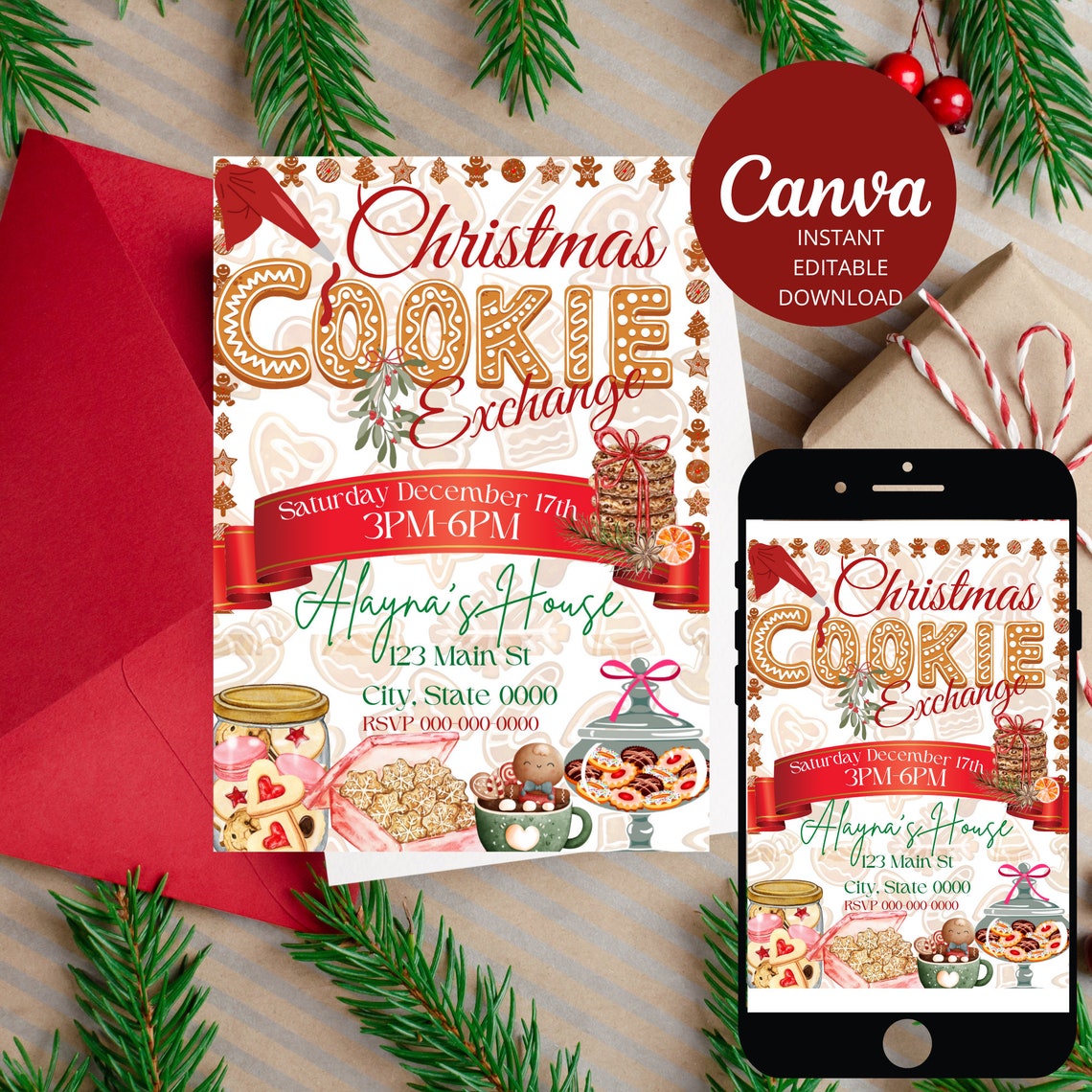 Christmas Cookie Exchange Party Invite Template, Christmas Templates ...