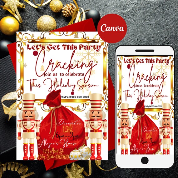 Nutcracker Christmas Party Template Digital Editable Download - Etsy