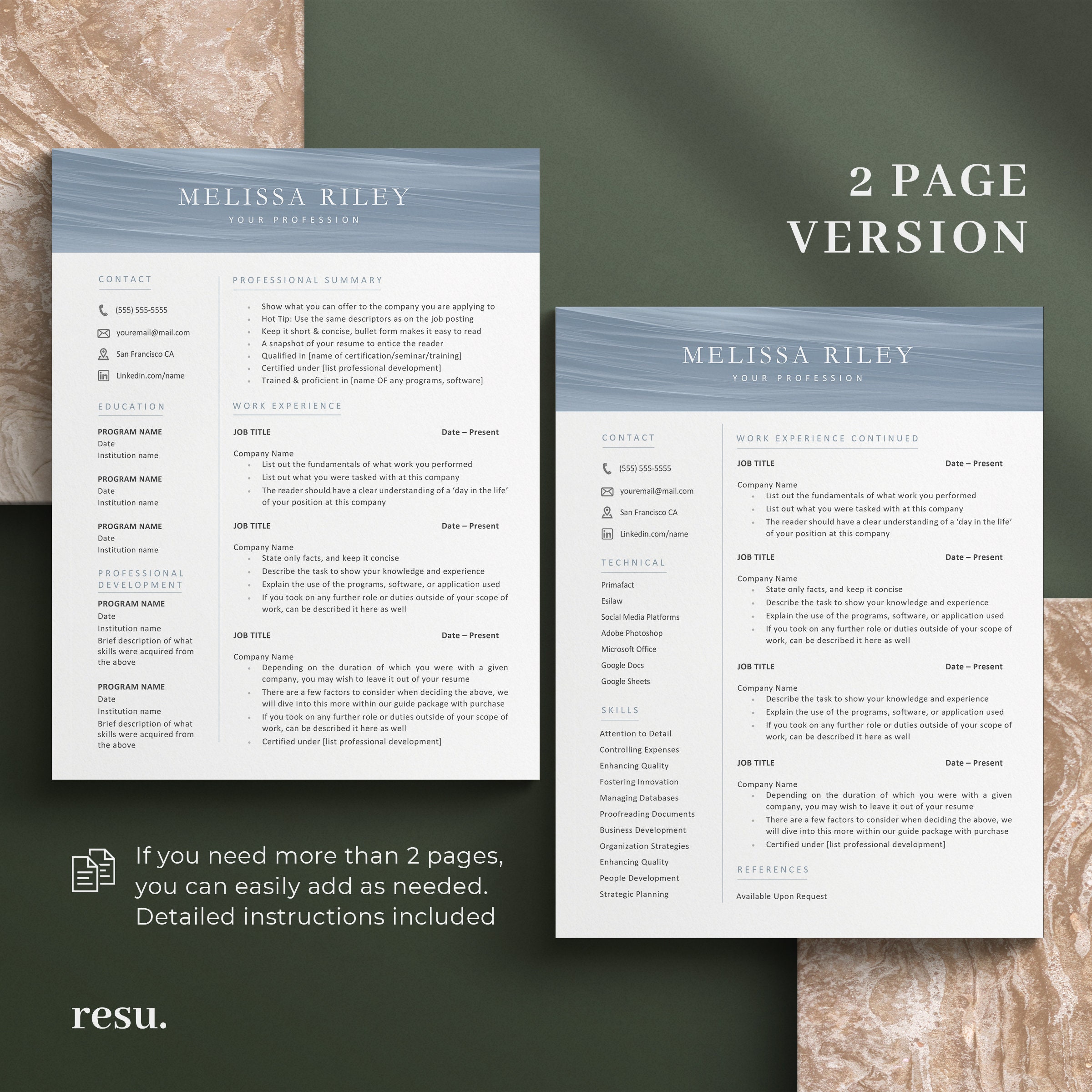Professional & Modern Resume Template for Word Google Docs - Etsy