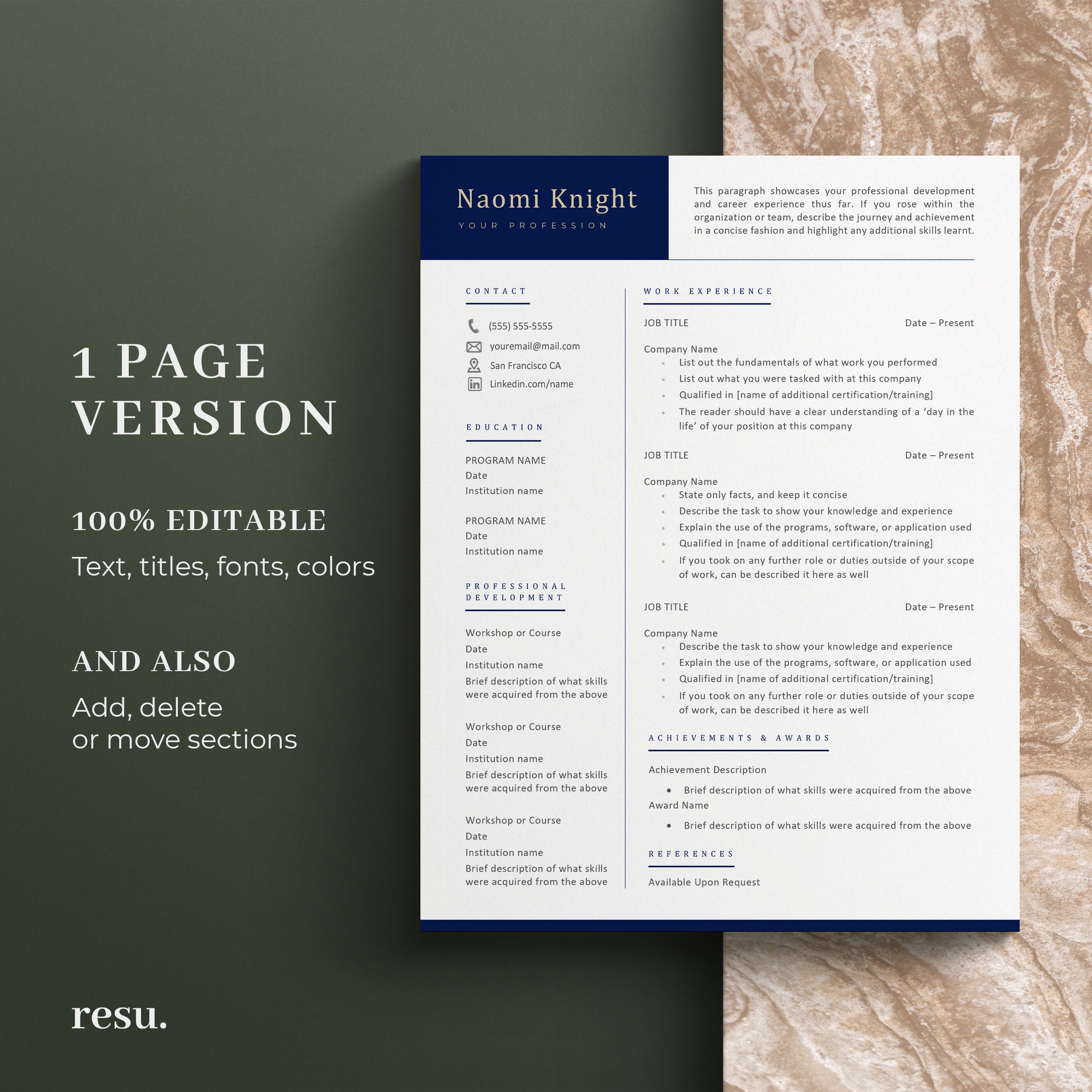 Blue Resume Template, One Page Resume, Cv Template Professional Resume ...