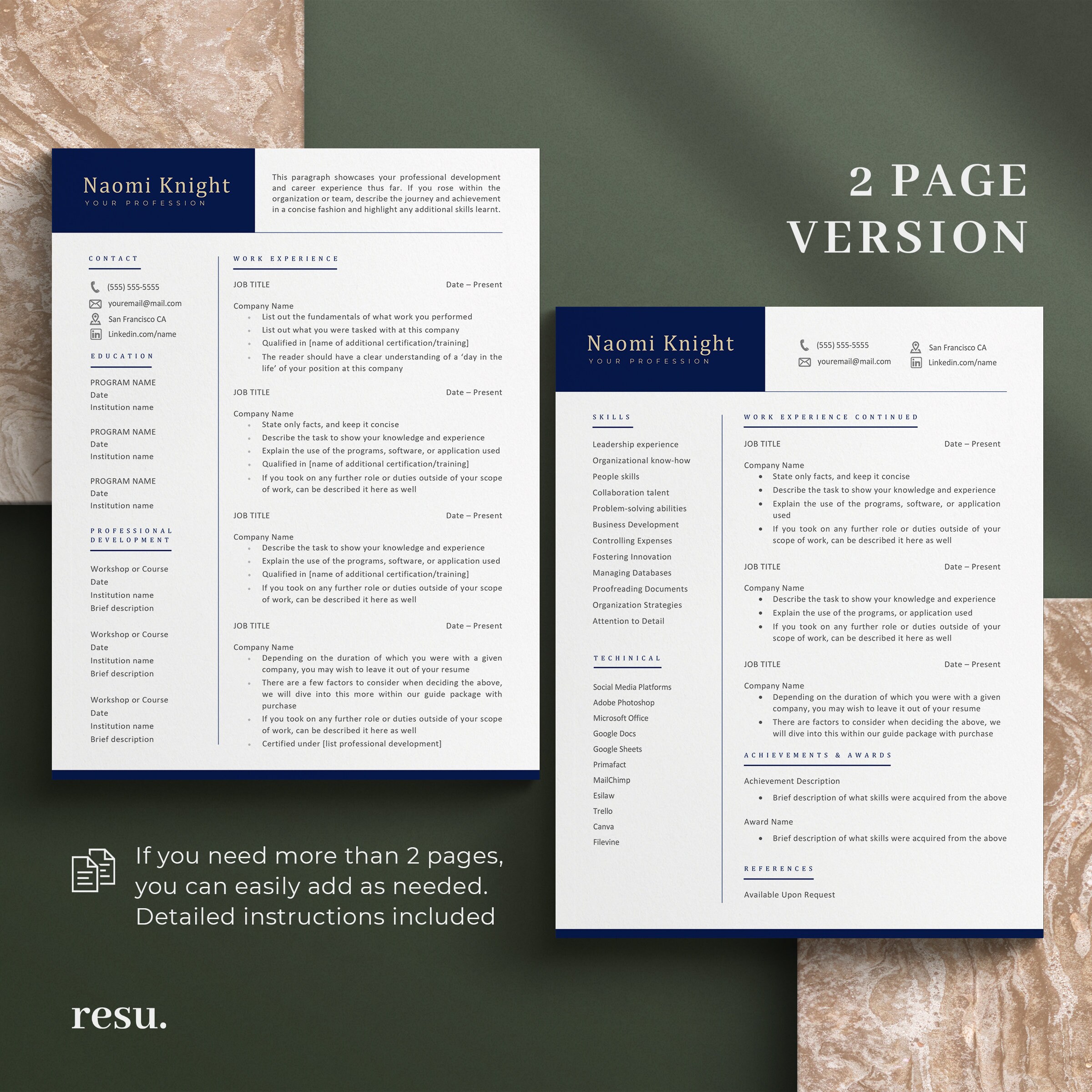 Blue Resume Template One Page Resume Cv Template - Etsy