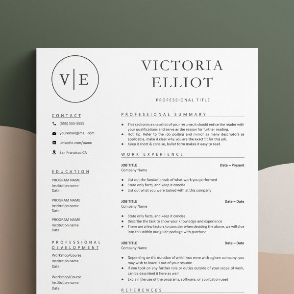 Clean Modern Resume Template 4 Page CV Template Cover Letter References ...