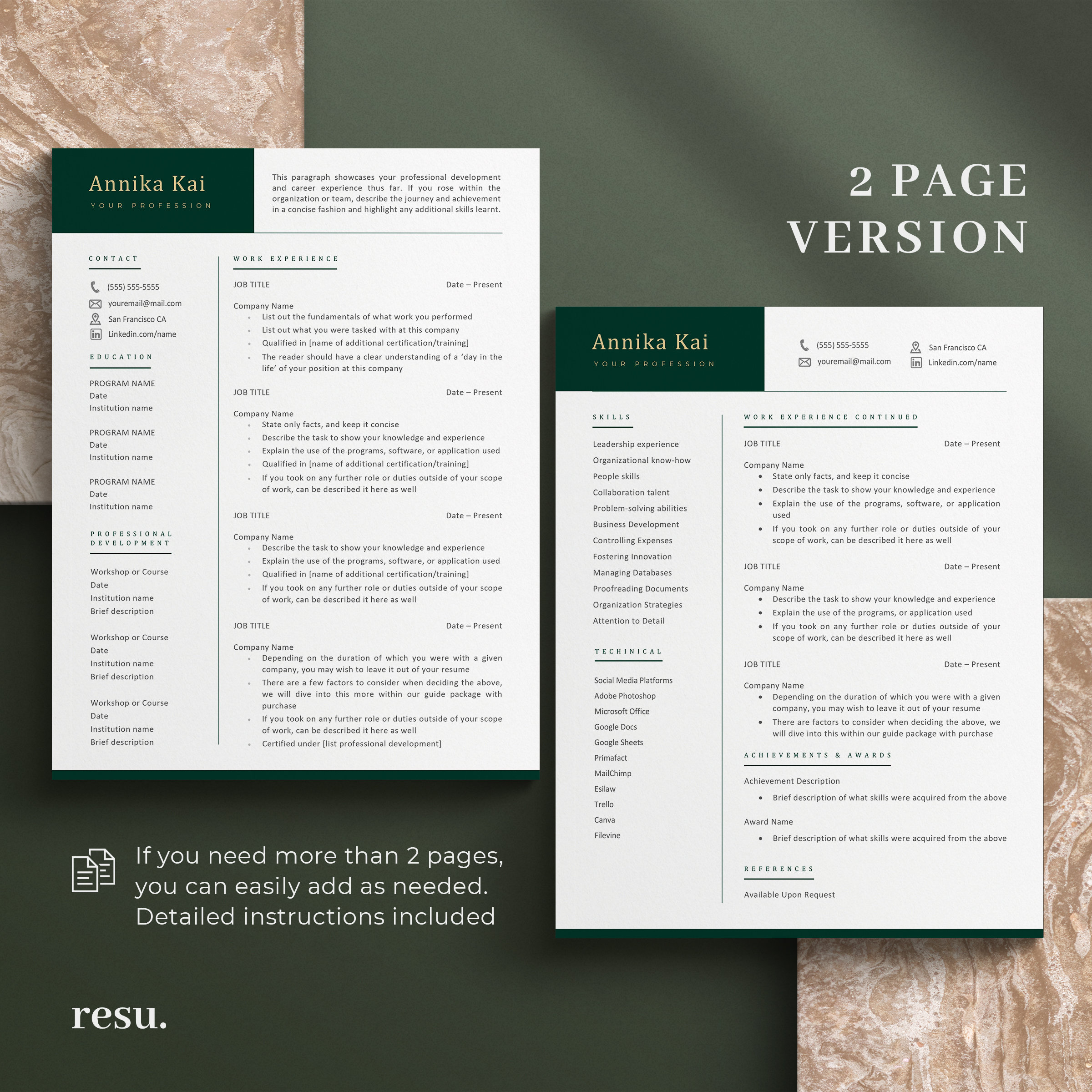 One Page Resume Template Instant Download, Cv Template Professional ...