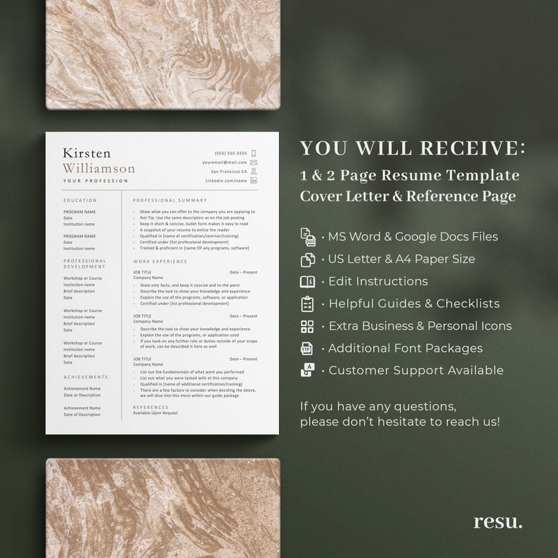 Clean Resume Template, Modern CV Template Cover Letter References for ...