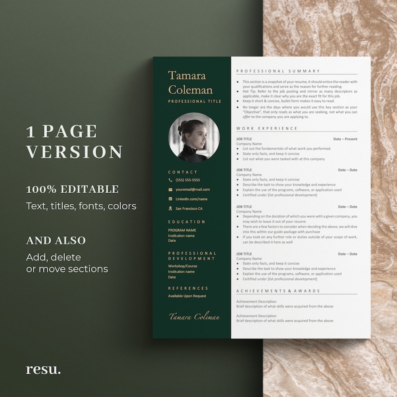 Google Docs Resume, CV Template Modern, CV Photo, Professional Canva CV ...