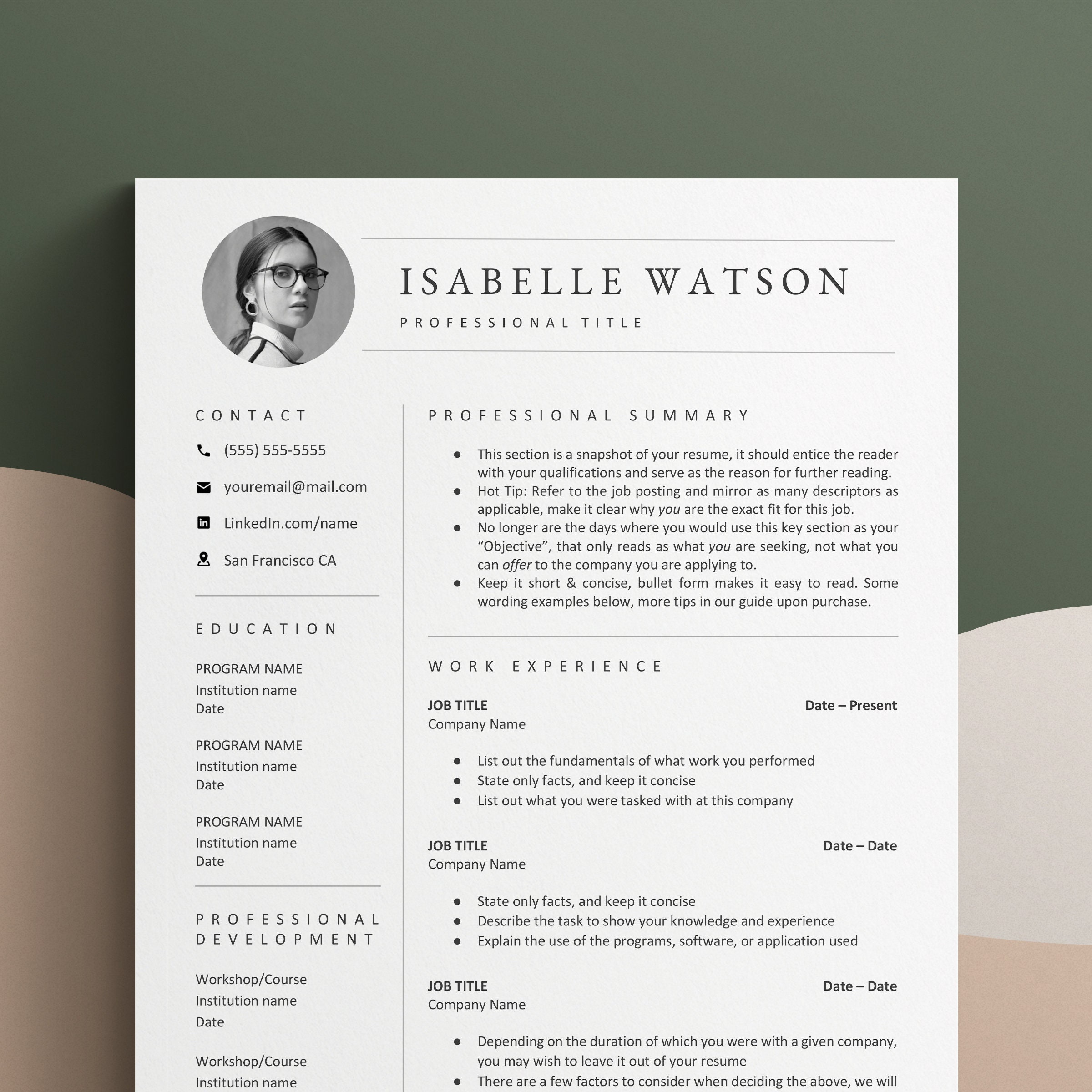 CV Template Photo, Minimalist Resume, Resume Template With Photo ...