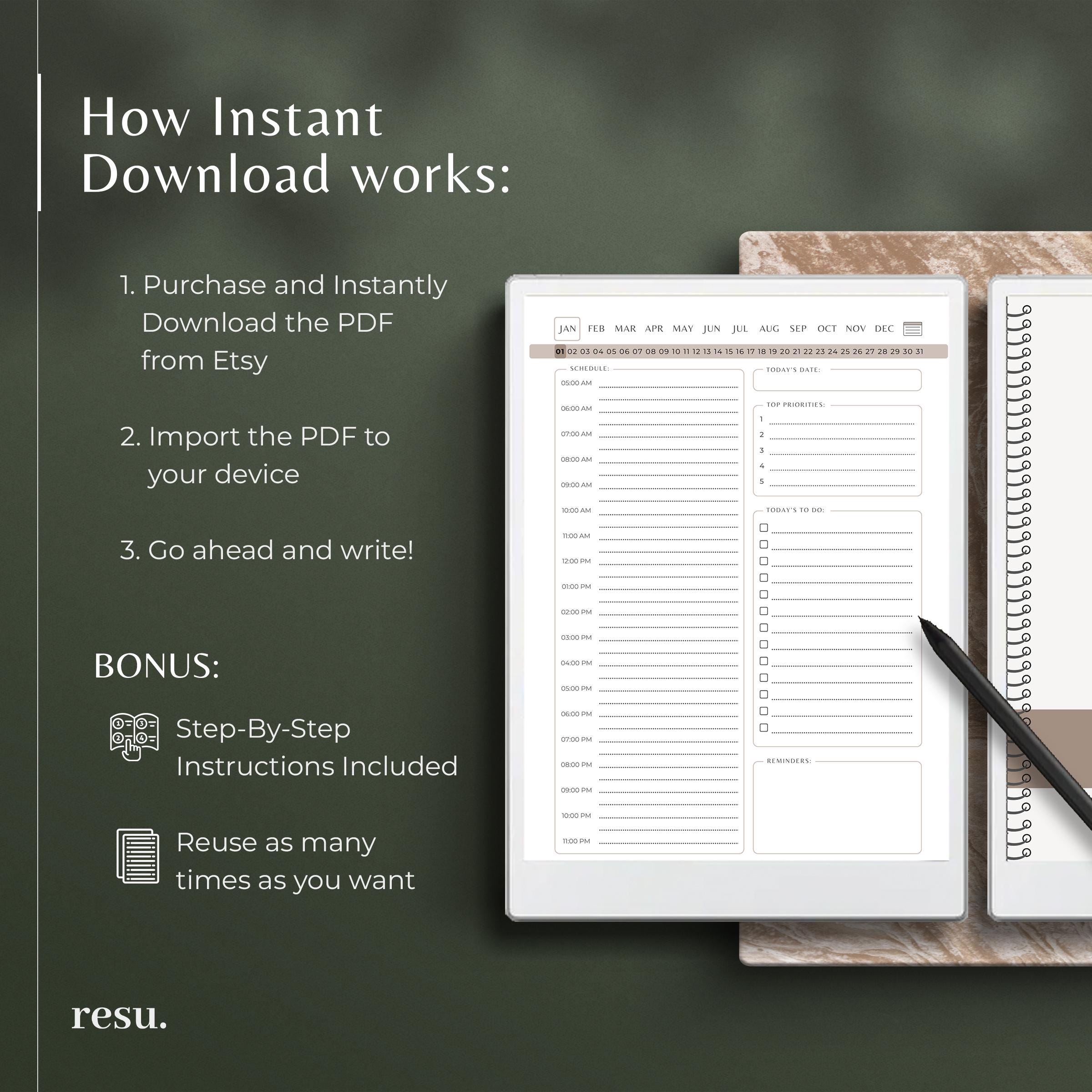 Remarkable Paper Pro Planner, Daily Digital Planner, Undated Reusable ...