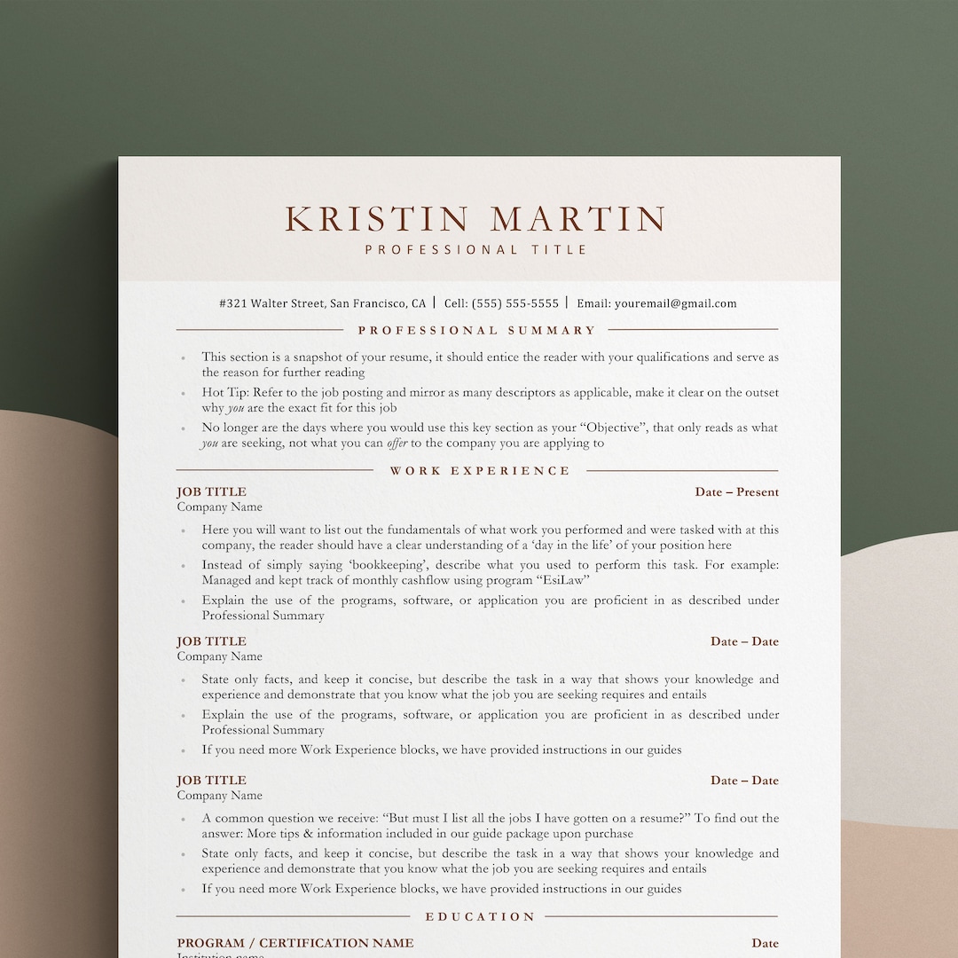 ATS Resume Template, Word and Google Docs Resume, Modern Teacher Resume ...