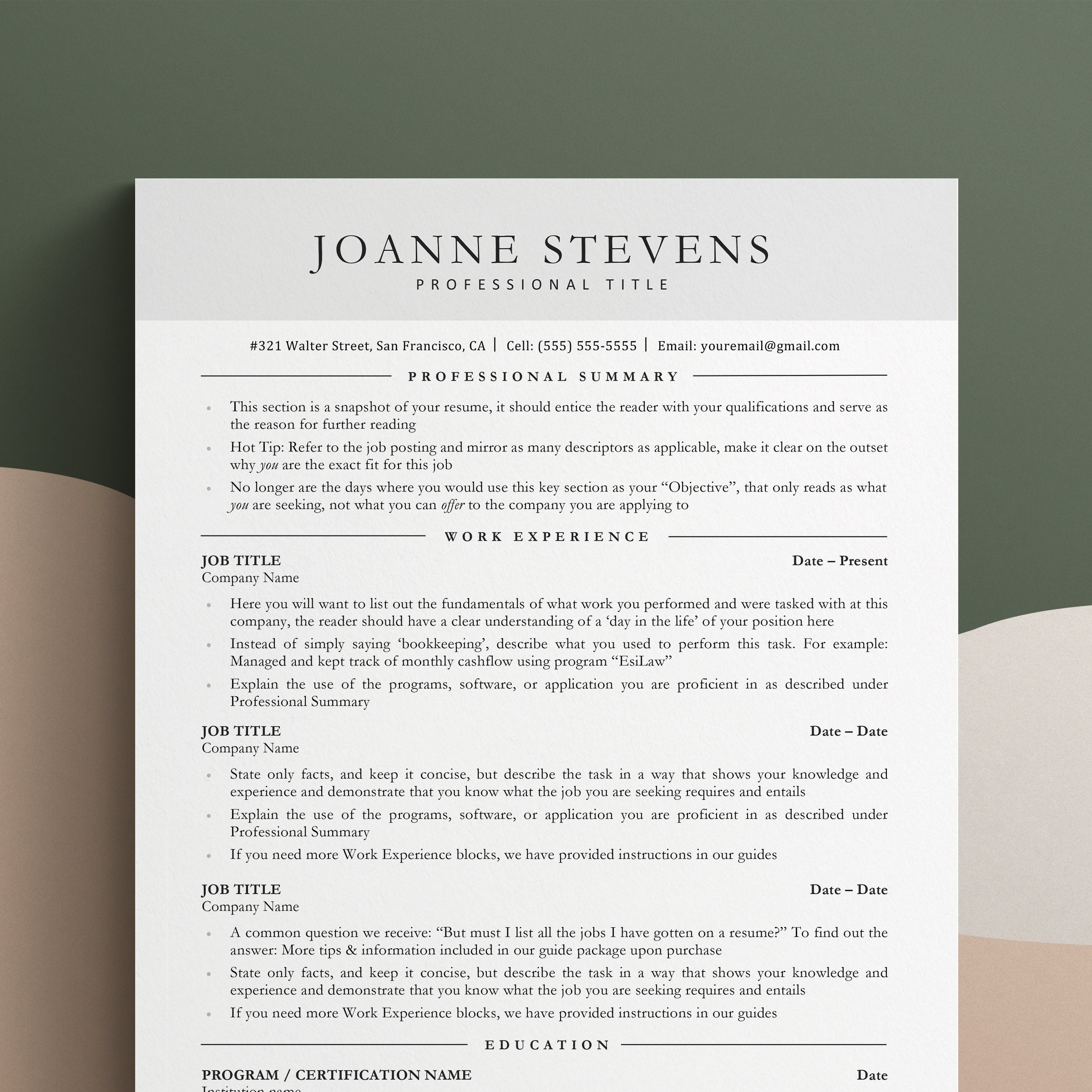 ATS Resume Template, Word Google Docs Resume, Teacher Resume Design, CV ...