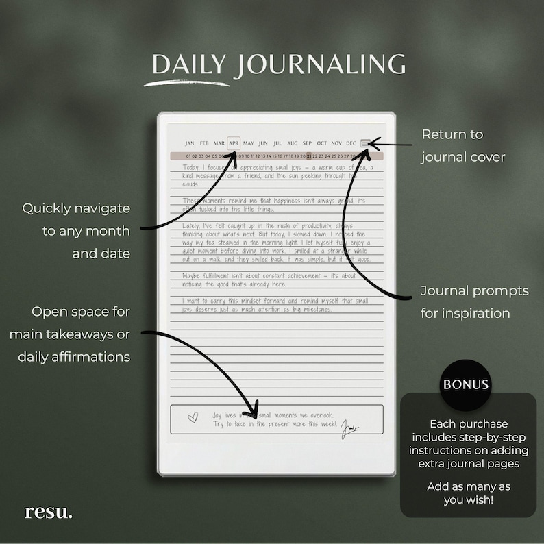 Daily Journal for Remarkable Paper Pro Tablets, Eink Journal ...