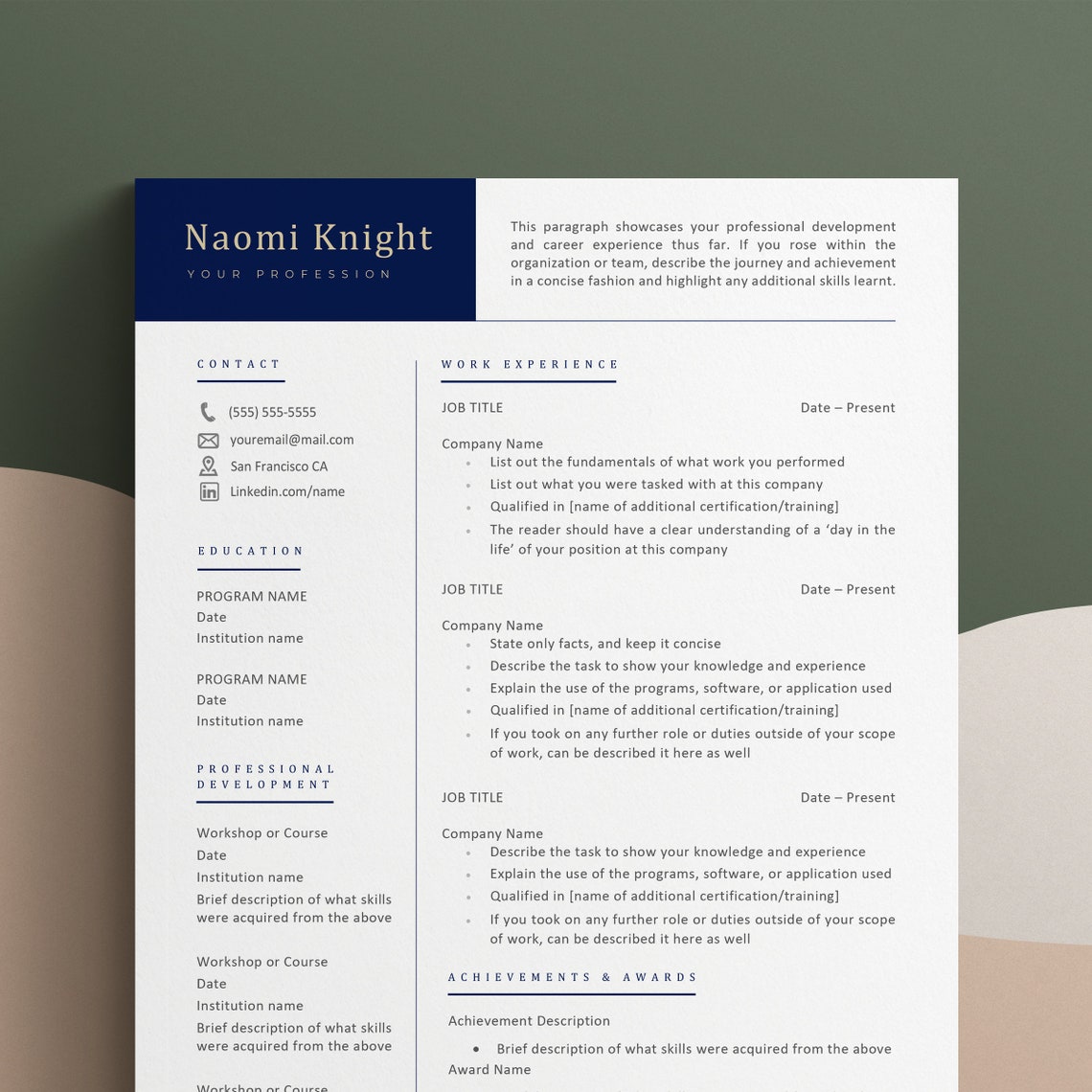 Blue Resume Template One Page Resume Cv Template - Etsy Canada