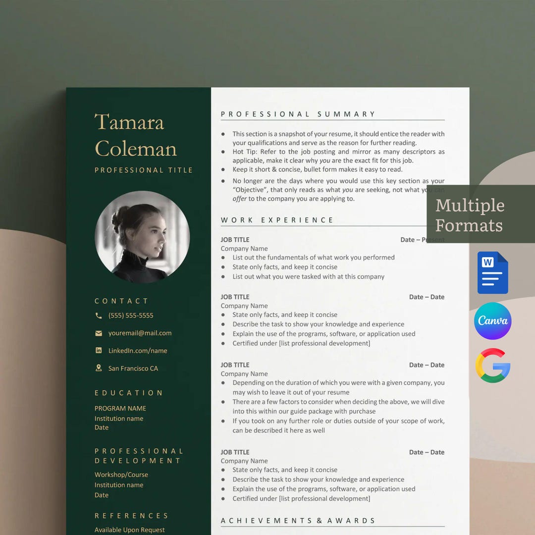 Google Docs Resume, CV Template Modern, CV Photo, Professional Canva CV ...