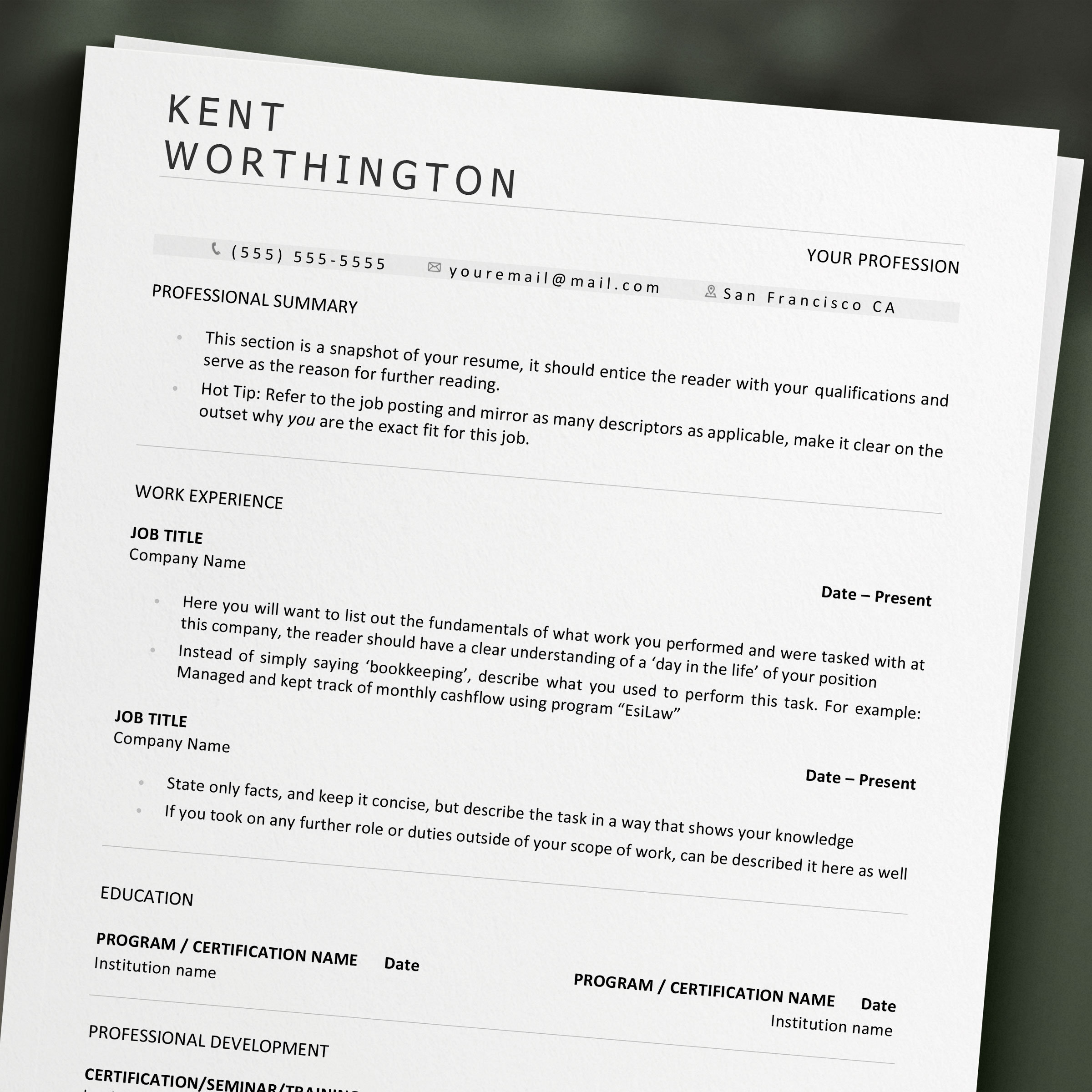 CV Template Simple Resume Google Doc Cv Template Word Cv - Etsy