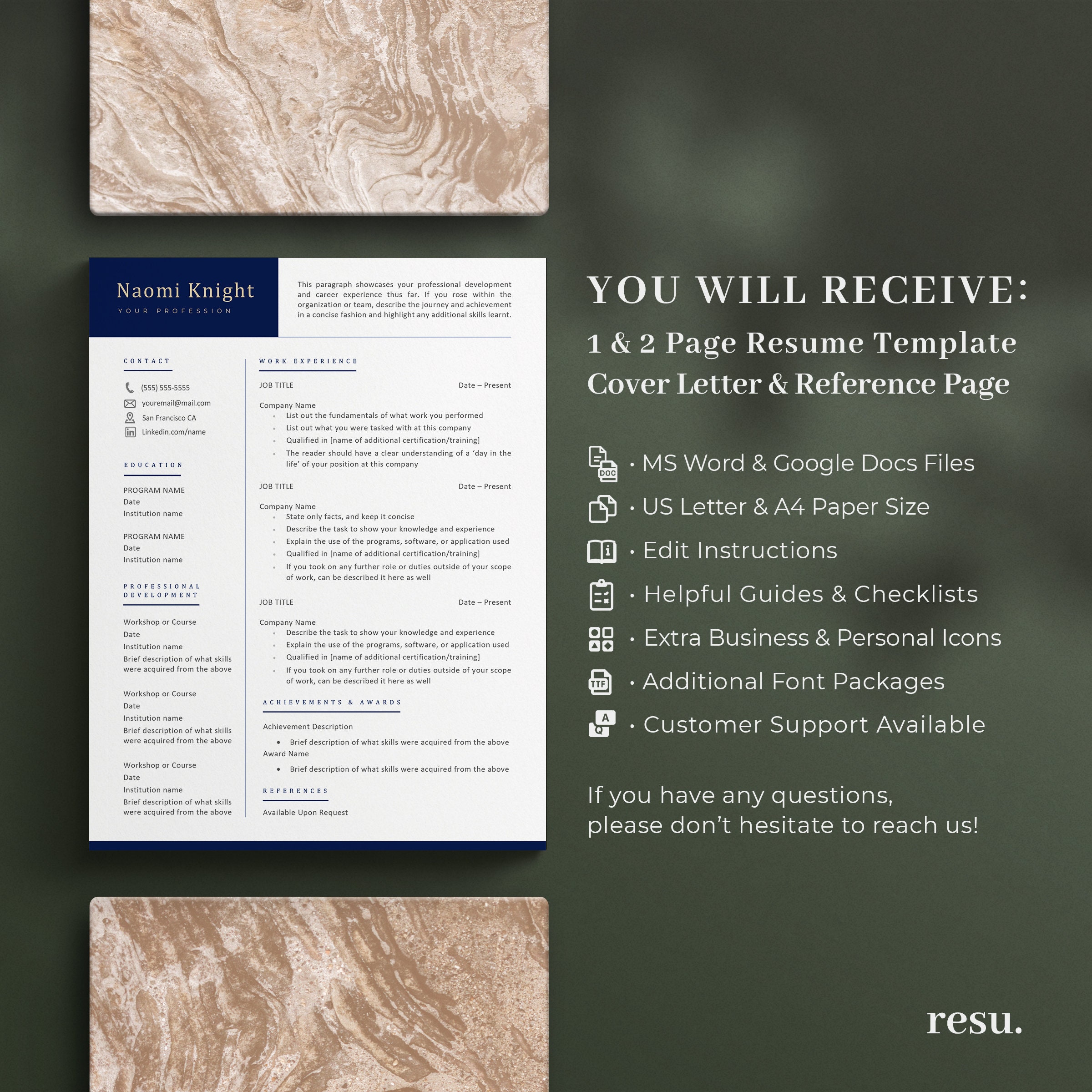 Blue Resume Template, One Page Resume, Cv Template Professional Resume ...