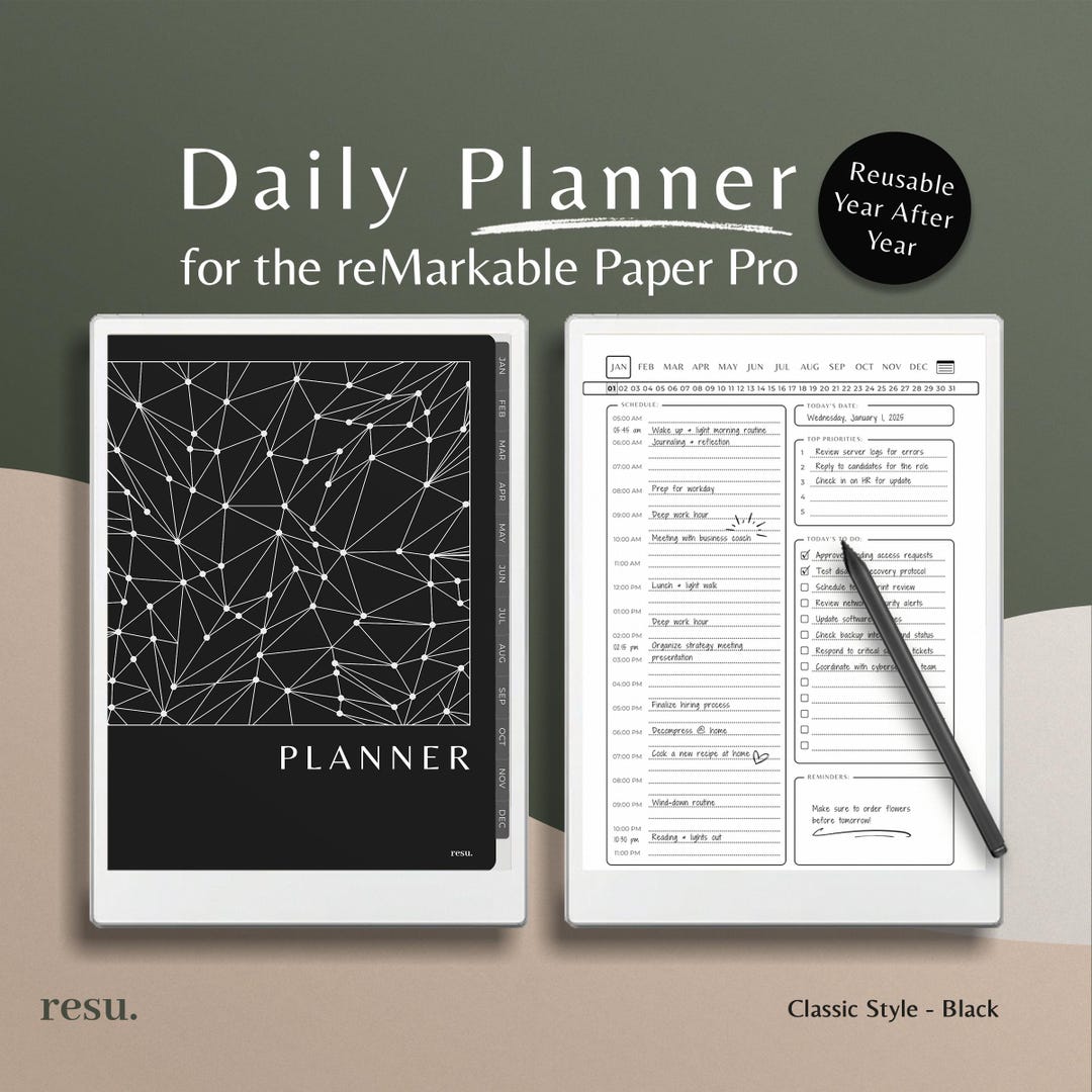 Remarkable Paper Pro Planner, Daily Digital Planner, Undated Reusable ...
