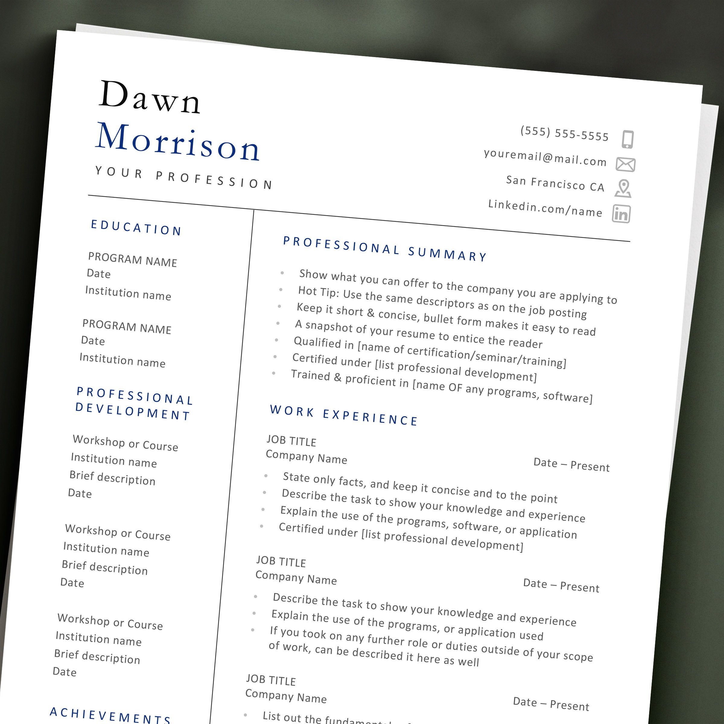 Google Docs Resume Template, CEO Resume Template for Word & Google Docs ...