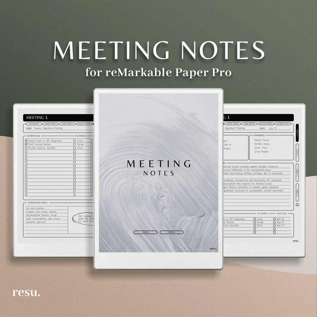 Meeting Notebook for Remarkable Paper Pro, Meeting Minutes, Agenda ...