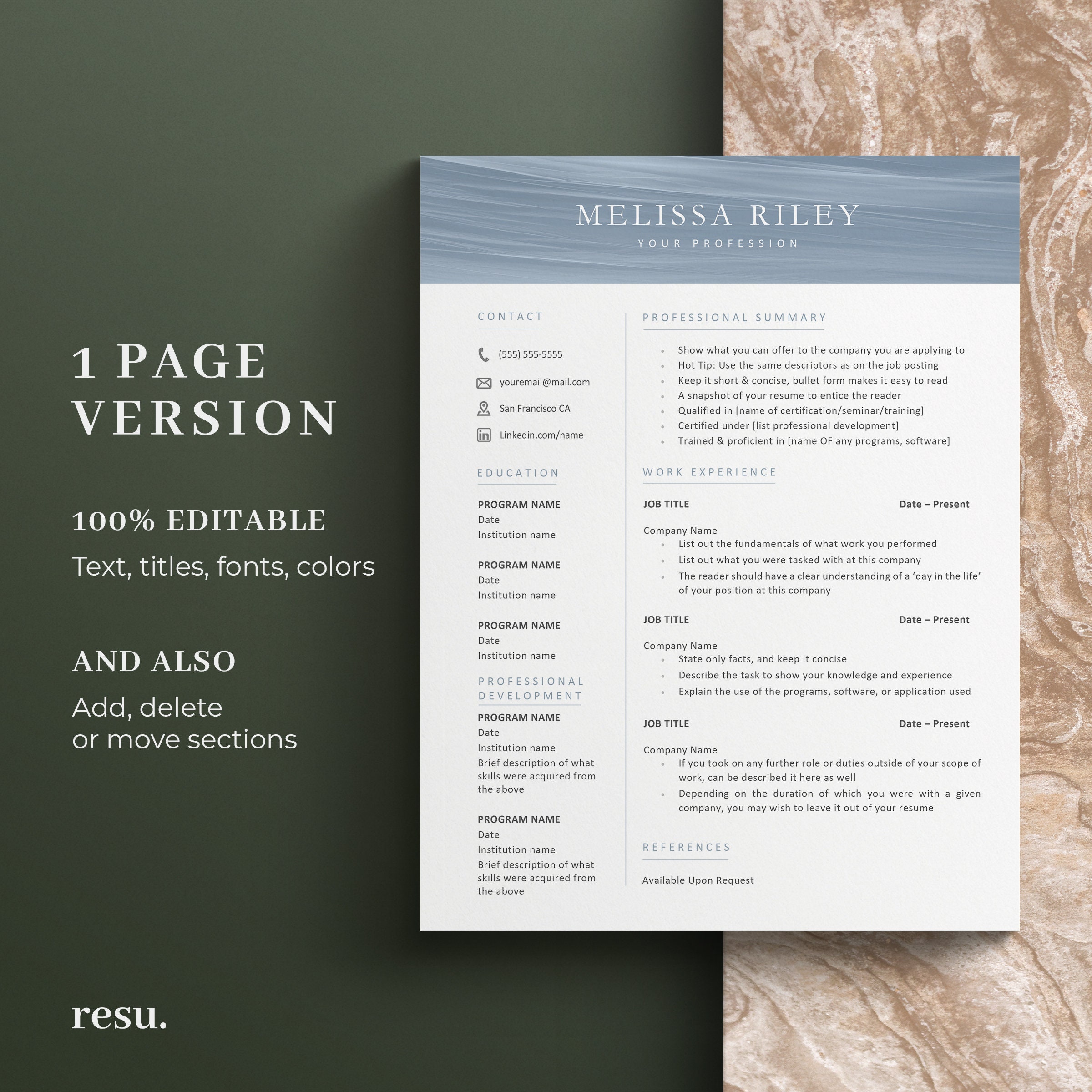 Professional & Modern Resume Template for Word Google Docs, Resume ...