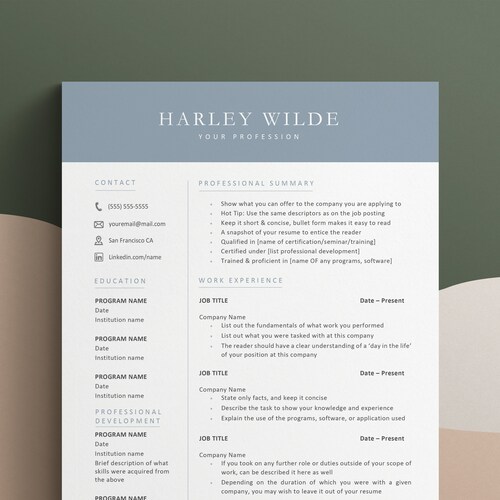 Professional 1 Page Resume Template Modern One Page CV - Etsy