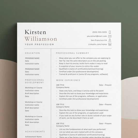 Clean Resume Template Modern CV Template Cover Letter | Etsy