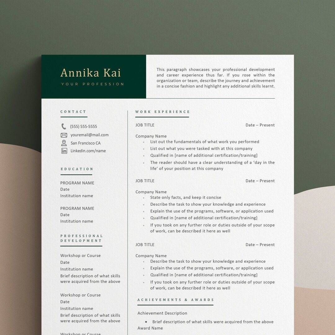One Page Resume Template Instant Download, Cv Template Professional ...