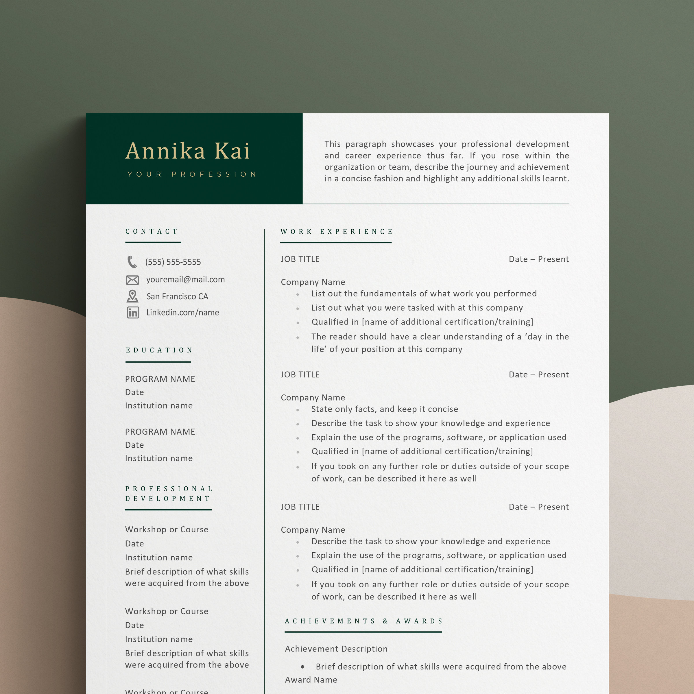 One Page Resume Template Instant Download, Cv Template Professional ...