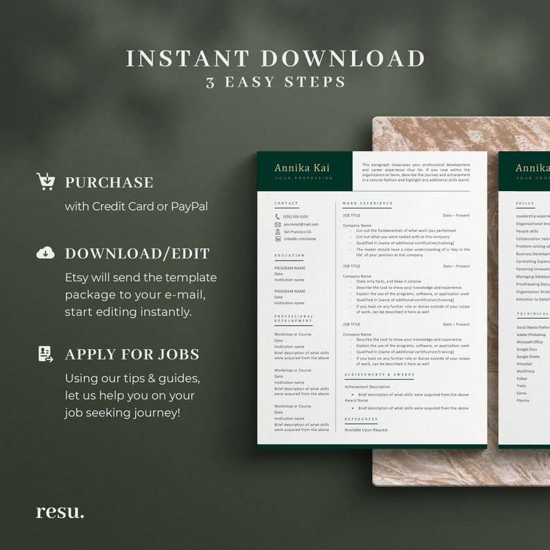 One Page Resume Template Instant Download Cv Template - Etsy Canada