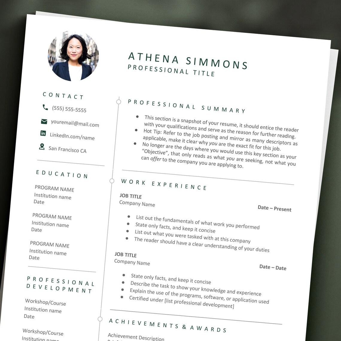 Photo Resume Template, CV Template, Google Docs, MS Word Resume ...