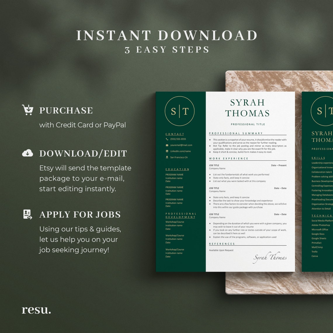 Resume Google Doc Monogram Resume Cv Template Word Cv | Etsy