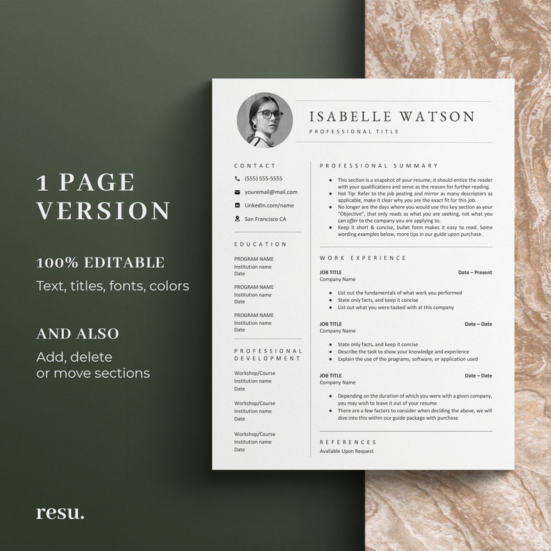 CV Template Photo, Minimalist Resume, Resume Template With Photo ...