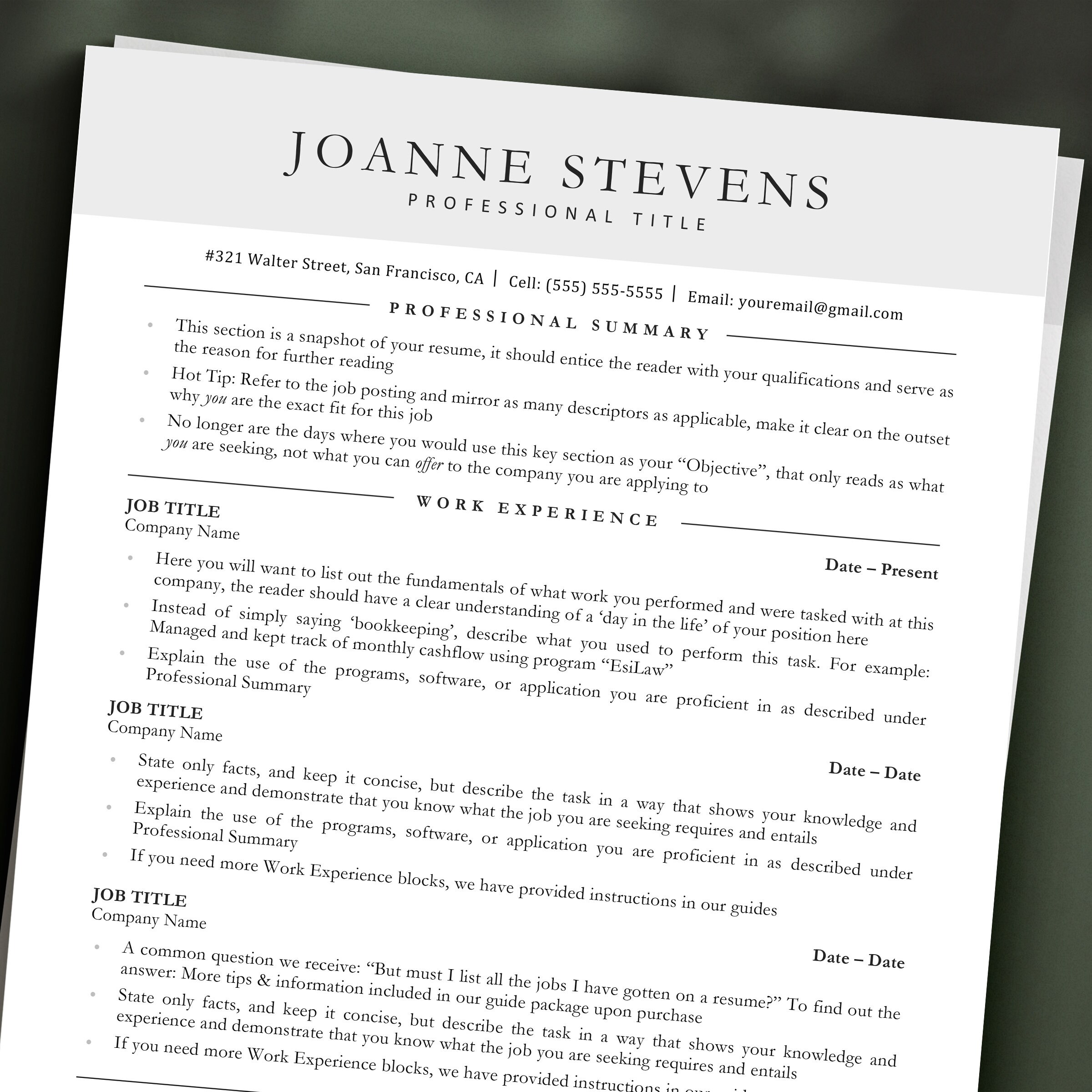 ATS Resume Template, Word Google Docs Resume, Teacher Resume Design, CV ...