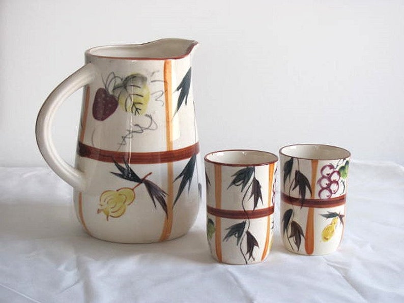 Sweet Vintage Hand Painted Ceramic Juice Pitcher W/ 2 Juice - Etsy