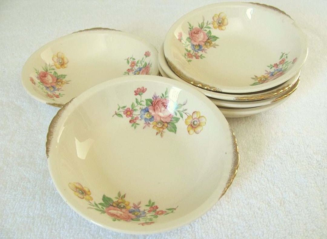 Six Sweet Paden City Pottery Dessert Bowls W/ Pastel Floral Pattern ...