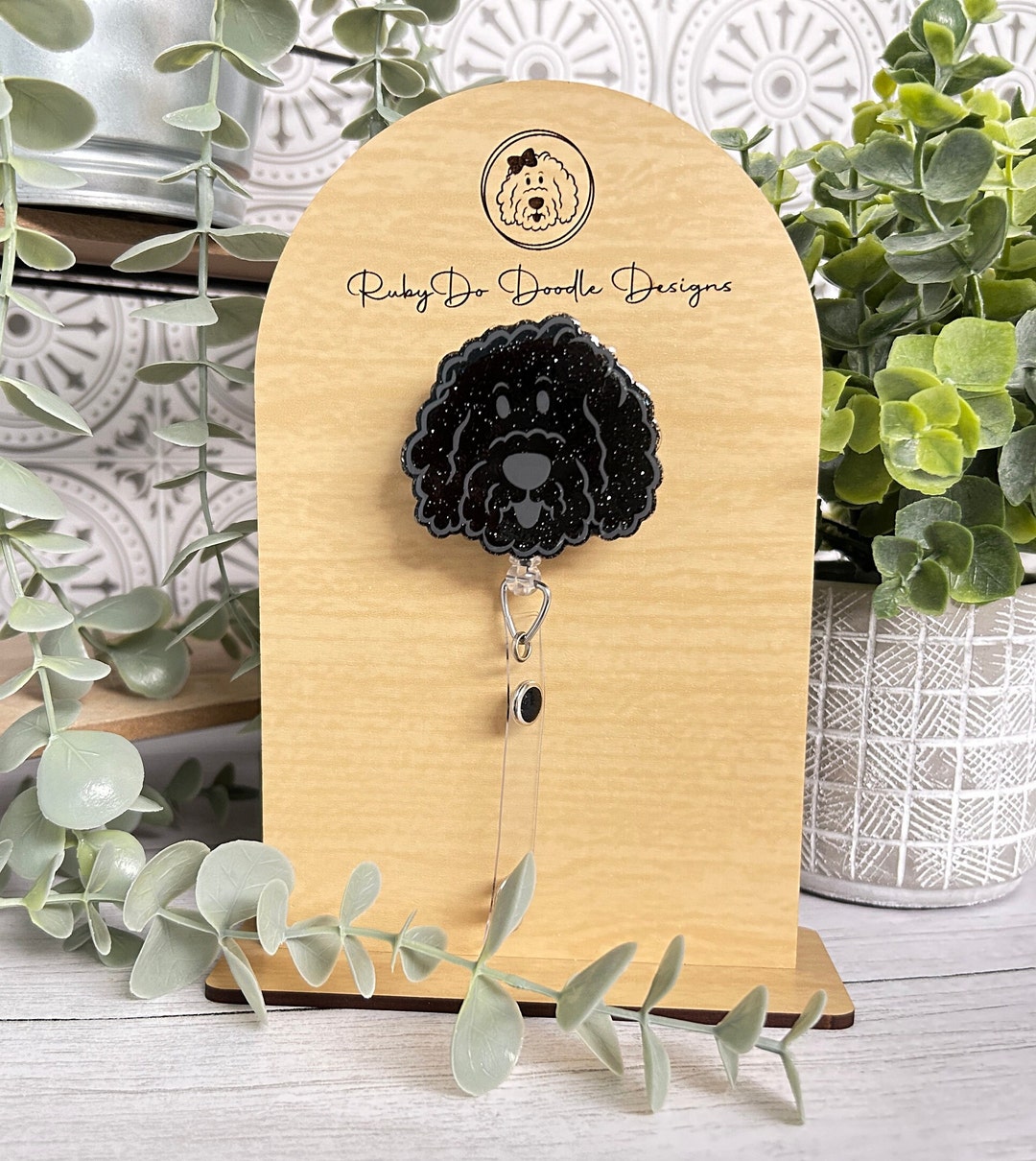Black Rubydo Shaped Doodle Badge Reel | Generic | Goldendoodle Badge ...