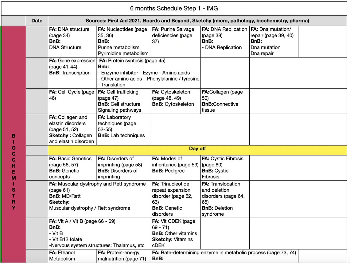 USMLE Step 1 6 months Schedule PDF version | Etsy