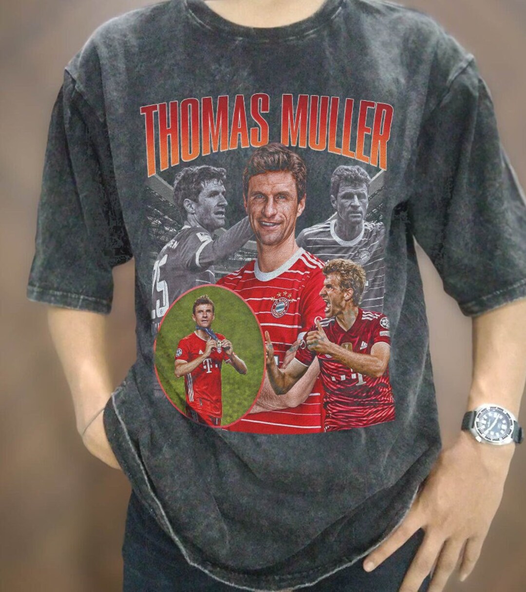 Vintage Wash Thomas Muller T Shirt, Vintage Wash Oversized Thomas ...