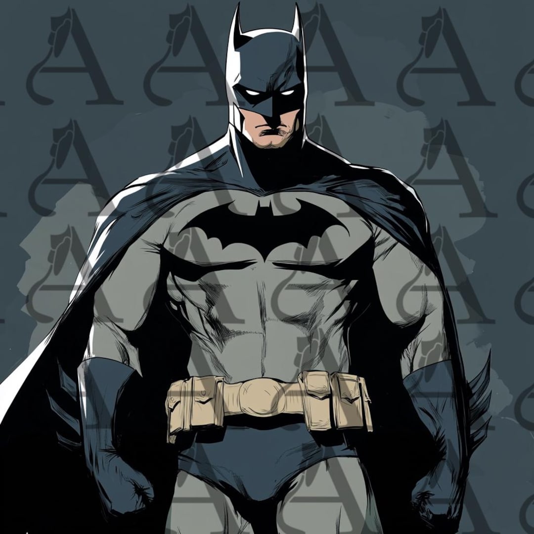 Dark Knight Cartoon Art Print, Powerful Superhero Wall Decor, Printable ...